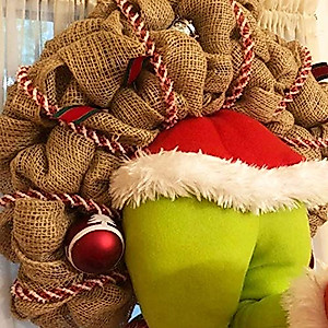 schicj133mm Christmas Thief Wreath, How The Christmas Thief Stole Christmas Burlap Wreath, Christmas Wreath for Front Door Decoration M
