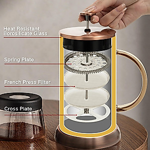 YMMIND 34 Ounce French Press Coffee Maker, 5-Cup Espresso Coffee Maker, Copper Cold Brew Heat Resistant Thickened Borosilicate Coffee Pot with 4 Stainless Steel Filter Screens