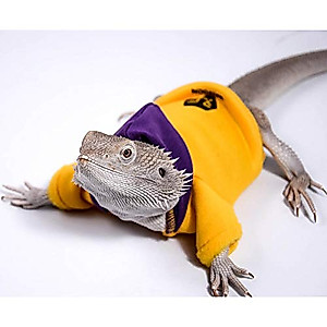 WATFOON Bearded Dragon Clothes Tank Accessories Costume Reptile Hoodies Apparel Handmade Velcro Warm Coat Jacket for Skin Protection Photo Party Lizard Small Animal Gecko Chameleon (L, Purple/Yellow)