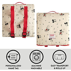 Disney Mickey Mouse 3-in-1 Travel Slumber Nap Mat with Built in Pillow, Plush Blanket and Carry Backpack Straps, 46"x26" Mat, Ages 3+