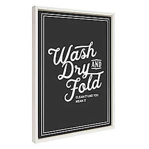Kate and Laurel Sylvie Wash Dry and Fold Framed Canvas Wall Art by Maggie Price of Hunt and Gather Goods, 18x24 White, Retro Laundry Sign for Wall