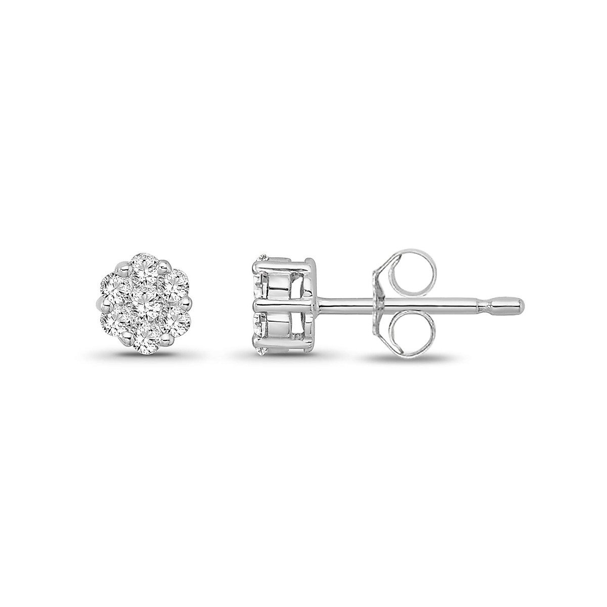 ARAIYA FINE JEWELRY 10K White Gold Diamond Cluster Stud Earrings (1/3 cttw, I-J Color, I2-I3 Clarity)