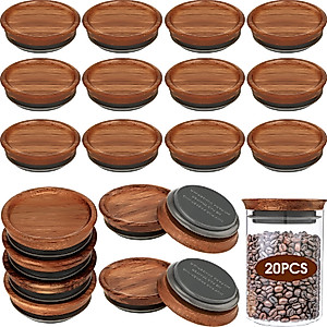 20 Pack Regular Mouth Mason Jar Wooden Storage Lids Acacia Wooden Jar Lids for Reusable Canning Lids for Jars, Regular Mouth Jars Lids