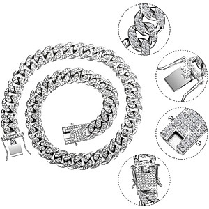 Hicarer 2 Pieces Link Chain for Women Necklace Bracelet Heavy Strong Link Chain Bling Unisex