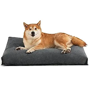 Lesure Dog Bed for Crate - Shredded Chopped Foam Dog Mat for Large Dogs, Pet Mattress with Waterproof Washable Faux Linen Cover, Grey