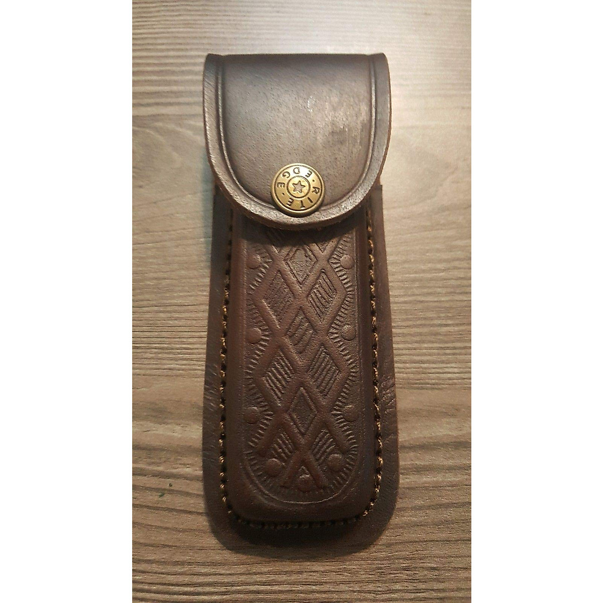 Brown Textured Leather Knife Sheath - Holds a Buck 110. 5" Case. Antique Snap