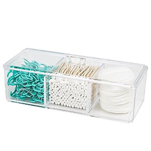 ZEXALOR Clear Bathroom Dresser Organizer - Cotton Ball Swab Holder with 3 Divided Compartments&Lid, , Waterproof Transparent Small Plastic Storage Containers, Vanity Makeup Organization (Clear)