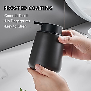 12Oz Black Foaming Soap Dispenser - Ceramic Foam Hand Soap Dispenser Set with Easy-to-Press Pump, Refillable Liquid Dish Soap Dispenser for Bathroom and Kitchen, 2 Pack