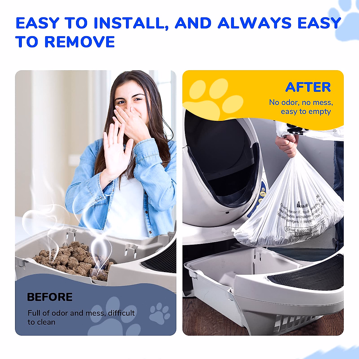 Bilibara Litter Box Liner Bag Compatible with Cat litter Box 3 and 4, 120 Pack - Extra Thick Waste Bags for Self-Cleaning Pet Kitty Litter Box Drawer Liners, 9-11 Gallons Home/Kitchen Trash Bags