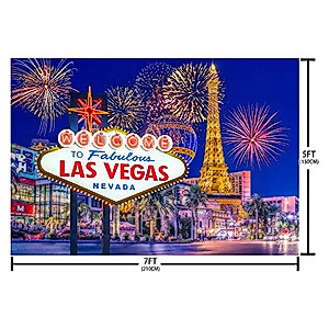 Sendy 7x5ft Welcome to Las Vegas Photo Photography Backdrop Night City Birthday Party Decorations Casino Poker Fireworks Movie Theme Banner Background Prom Ceremony Baby Shower Props, One Size