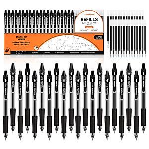 Shuttle Art Black Gel Pens, 48 Pack(20 Gel Pens with 28 Refills) Retractable Medium Point Rollerball Gel Ink Pens Smooth Writing with Comfortable Grip for Office School Home Work