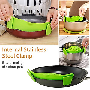 YEVIOR Clip on Strainer for Pots Pan Pasta Strainer, Silicone Food Strainer Hands-Free Pan Strainer, Clip-on Kitchen Food Strainer for Spaghetti, Pasta, Ground Beef Fits All Bowls and Pots (Green)