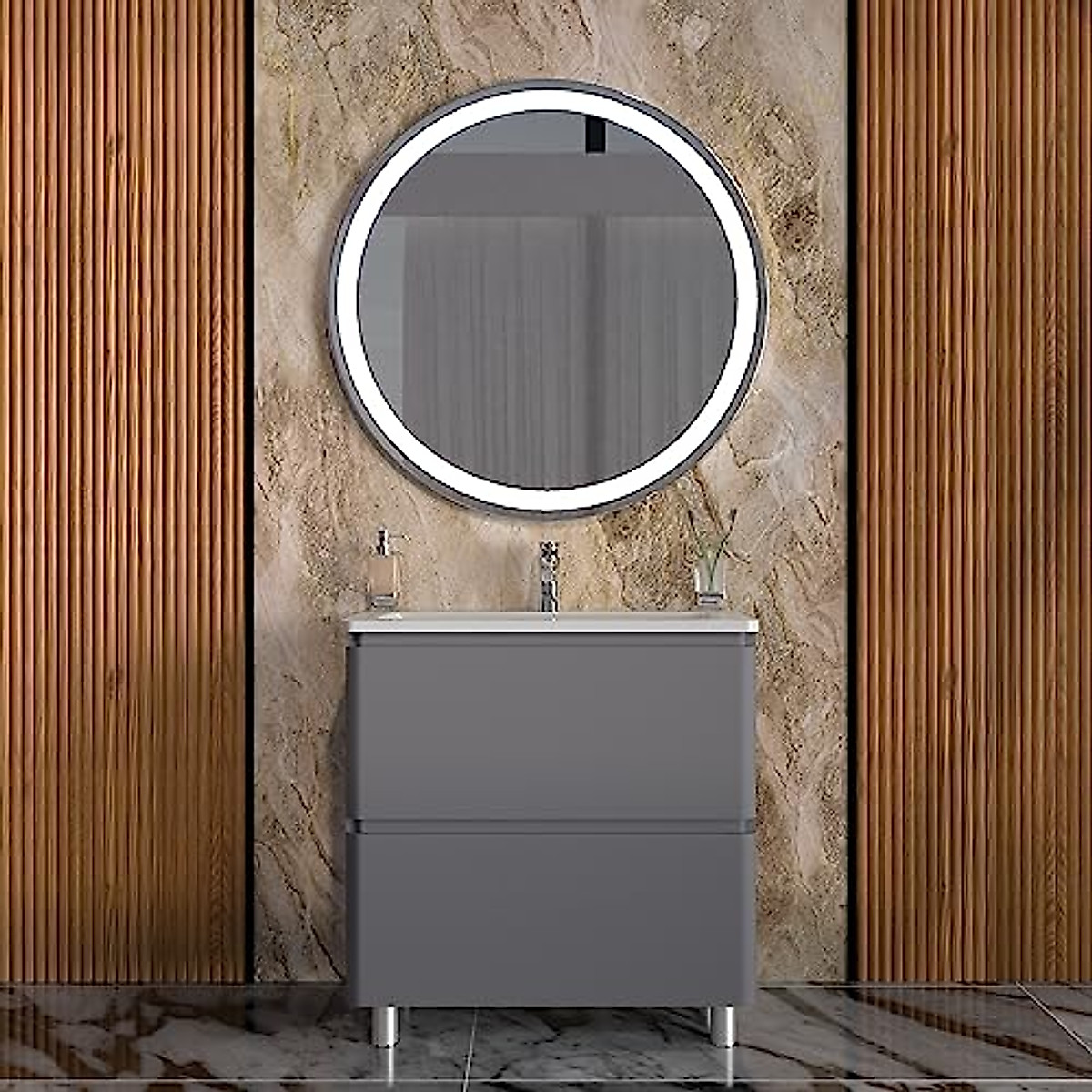 Modern Free Standing Bathroom Vanity with Washbasin | Comfort Gray Matte Collection | Non-Toxic Fire-Resistant MDF-40-No Mirror