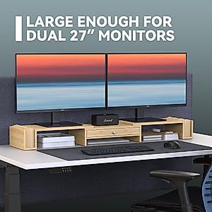 WELL WENG Monitor Riser for 2 Larger Monitors,Dual Monitor Stand with Drawer,Painted
