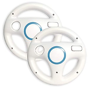 Old Skool Mario Kart Racing Wheel Compatible with Nintendo Wii and Wii U 2 Pack - White