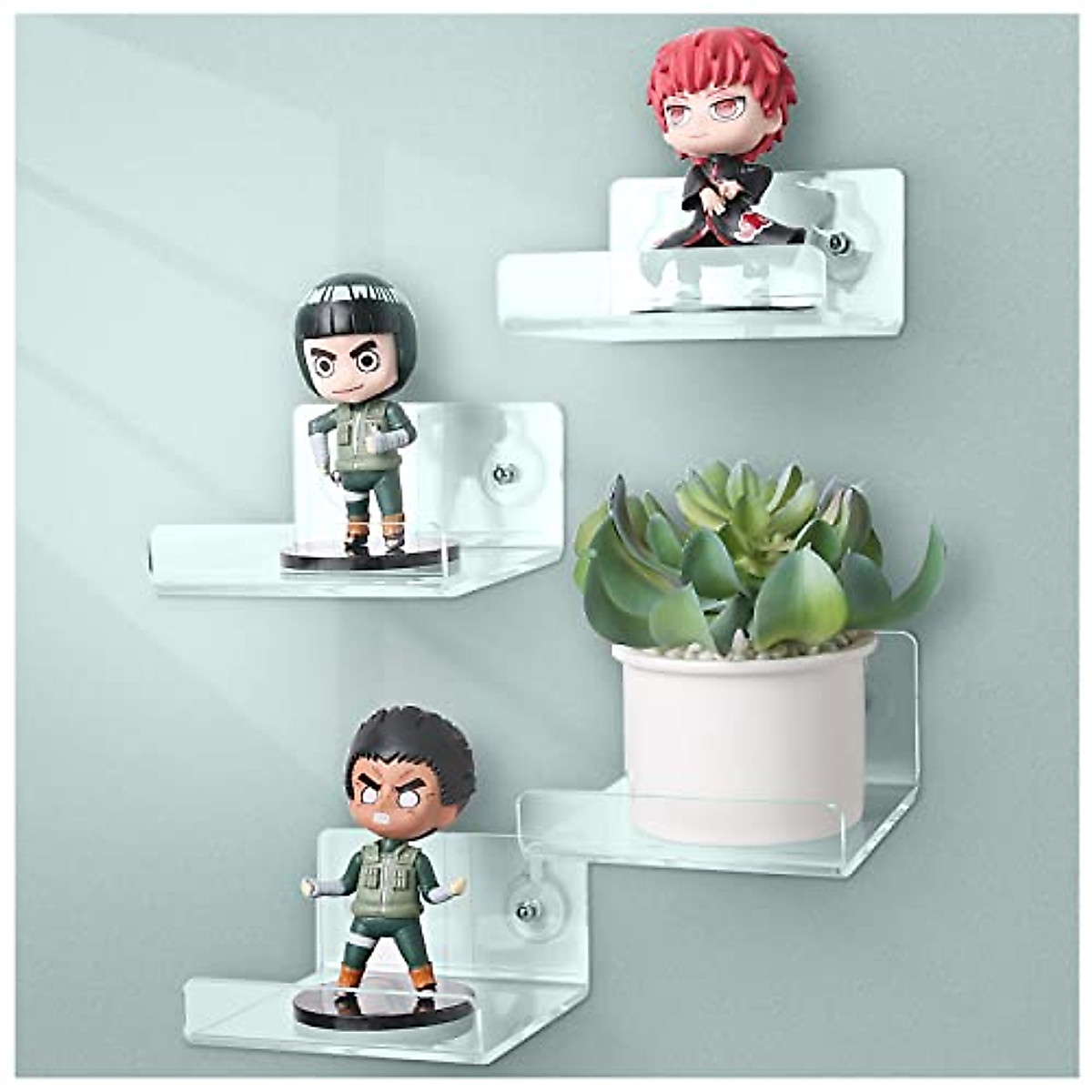 Floating Acrylic Shelves, Acrylic Wall Shelf, 4X4 Inch Clear Shelves for Wall, Small Plant Shelves, Picture and Toy Clear Display Stand (No Drill Shelf, Clear, 4 Pack)
