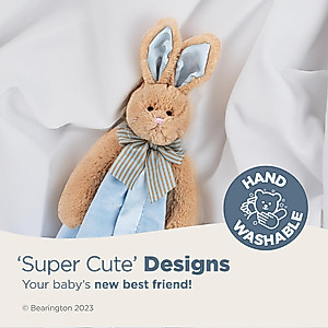 Bearington Baby Bunny Tail Snuggler, 15 Inch Blue Rabbit Plush Stuffed Animal Security Blanket Lovey for Babies