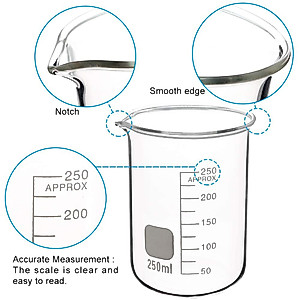 SUPERLELE 8pcs Glass Graduated Beaker Set 25, 50, 100, 200, 250, 400, 500, 1000ml, Glass Measuring Beakers with 4 Stirring Rods