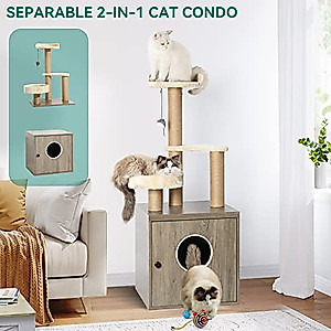 YITAHOME Litter Box Enclosure with Cat Tree, Litter Box Furniture Hidden Furniture, Mordern Cat Tower with Hammock and Scratching Post for Indoor Cats