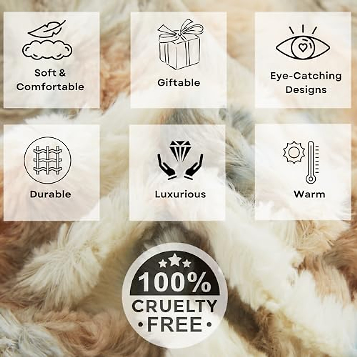 Tache 90x90 Oversized Soft Warm Tan Brown Blue Russian Lynx Faux Fur White Sherpa Bed Blanket, Full, Queen Size