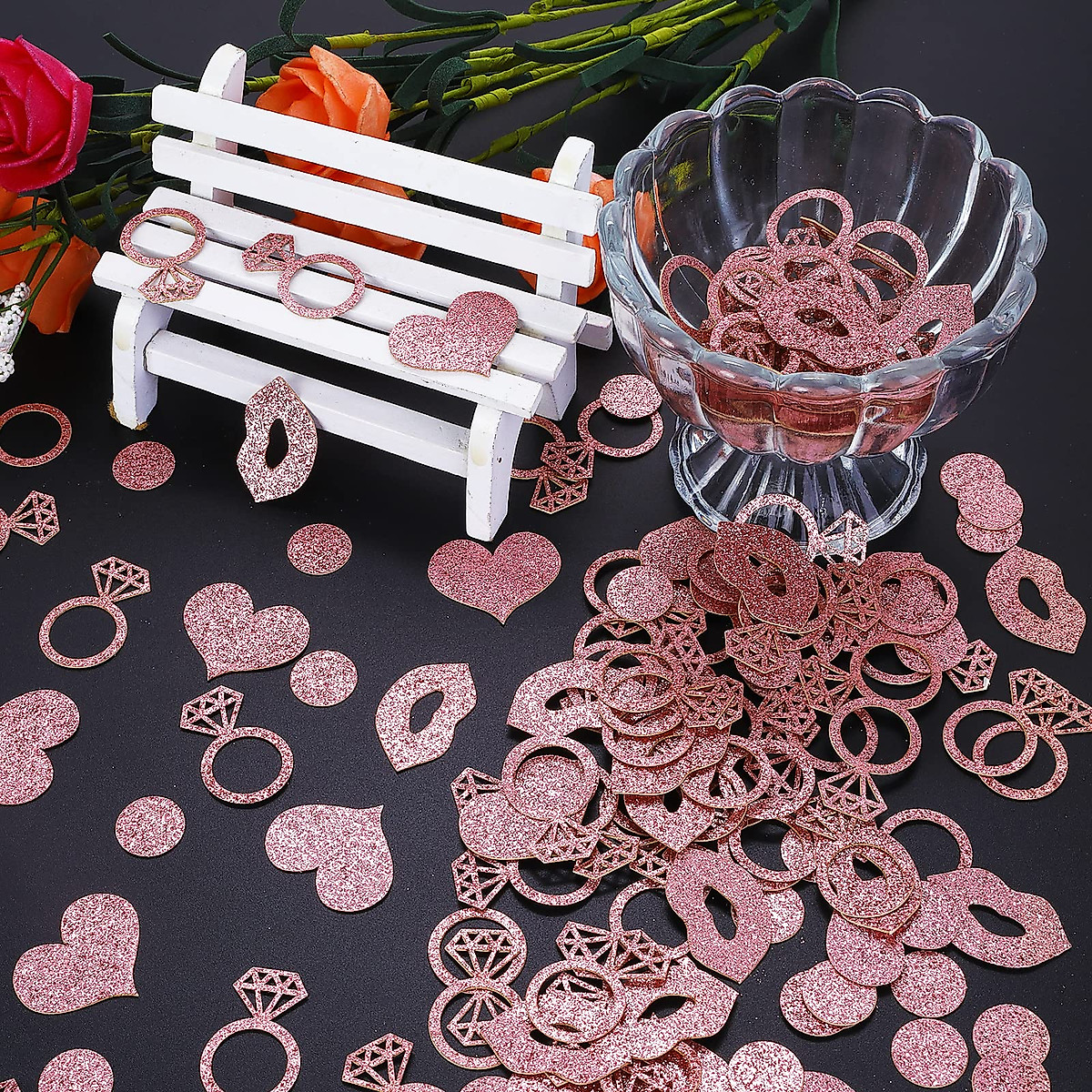 Grevosea 200Pcs Bachelorette Decorations Rose Gold Diamond Ring Confetti Engagement Party Decorations Glitter Bachelorette Rose Gold Confetti for Wedding Birthday Party Decoration