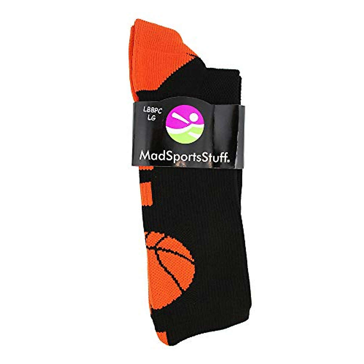 MadSportsStuff Basketball Logo Athletic Crew Socks, Medium - Black/Orange