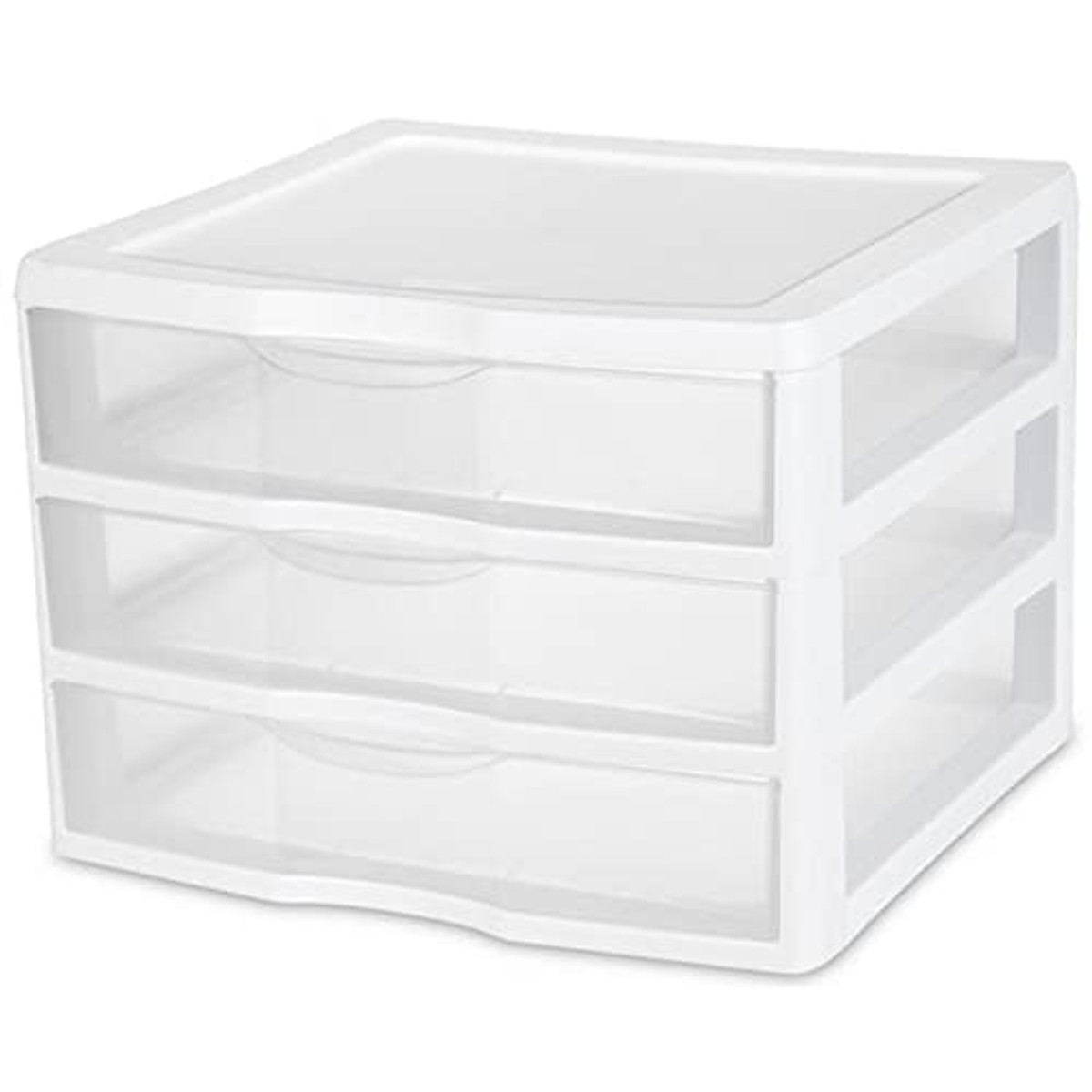 Sterilite Clear Plastic Stackable Small 3 Drawer Storage System for Home Office, Dorm Room, or Bathrooms, White Frame, (6 Pack)