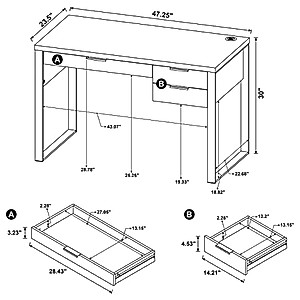 Coaster Furniture Pattinson 3-Drawer Aged Walnut and Gunmetal Writing Desk 47.25" W X 23.5" D X 30" H 803370