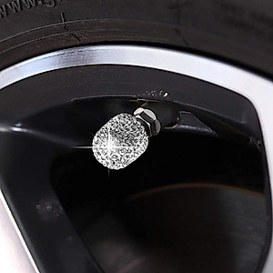 4 Pack Bling Valve Stem Caps, Sparkling White Handmade Crystal Rhinestone Car Tire Valve Caps Bling Car Valve Stem Covers Chrome Attractive Dustproof