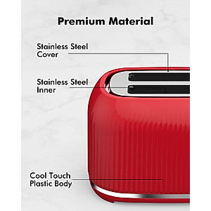 2 Slice Toaster with Extra Wide Slots & Removable Crumb Tray - 6 Browning Options, High Lift, Auto Shut Off & Frozen Function, Toast Fruit Bread, Bagel & Waffle, Red