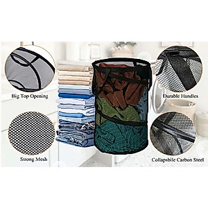 Kamuavni Pop Up Laundry Basket Round Mesh Dirty Clothes Basket Clear Net Laundry Pop Up Circular Collapsible Round Mesh Laundry Baskets 15.7 * 24inch