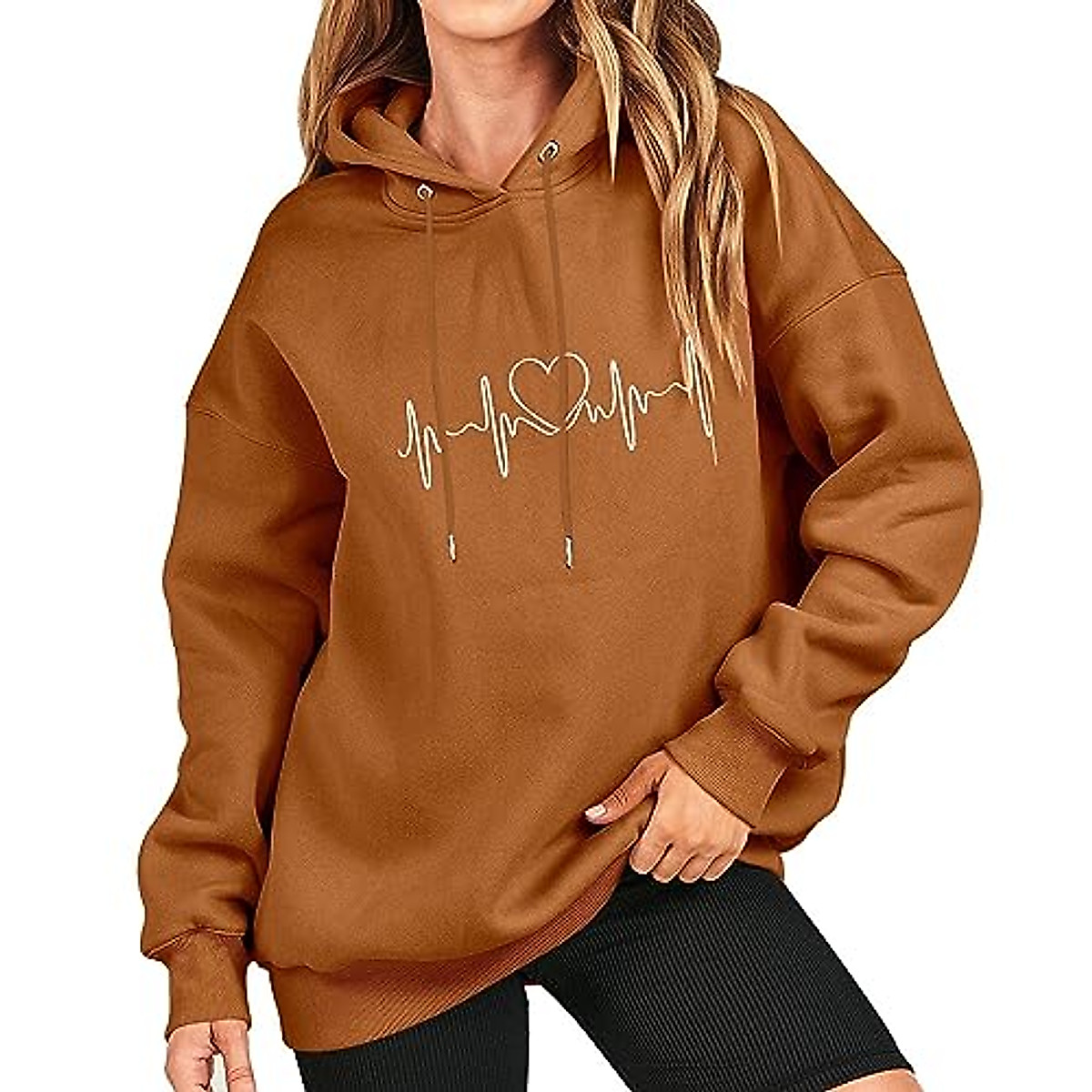 KSODFNXH Girls Hoodies Casual Trendy Oversized Heart Printed Long Sleeves Tops Fall Drawstring Cozy Loose Sweatshirts
