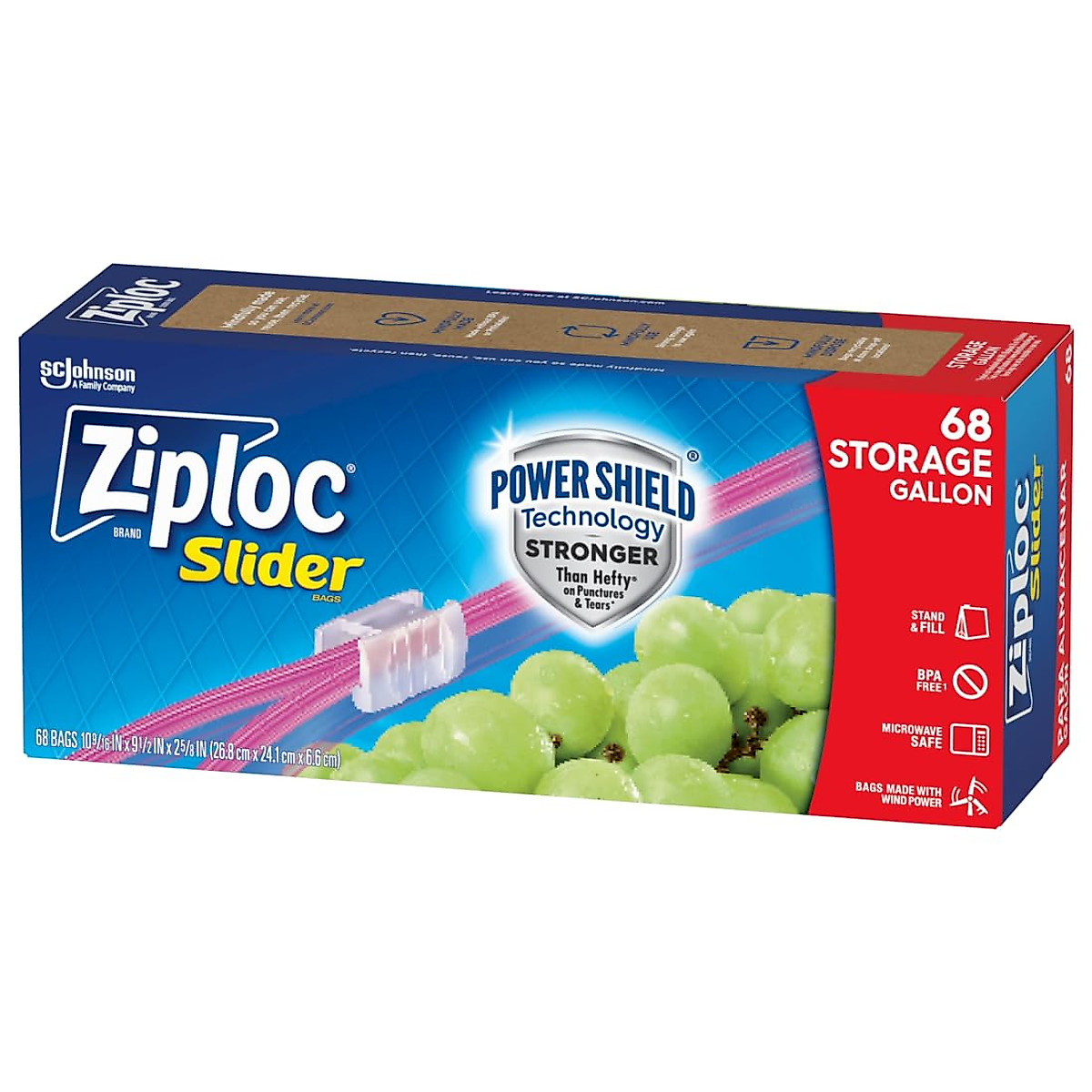 Ziploc Gallon Food Storage Slider Bags, Power Shield Technology for More Durability, 68 Count