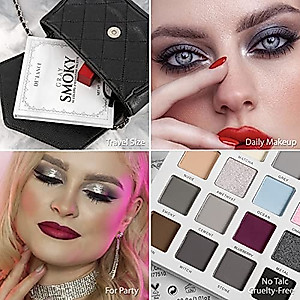 Afflano Smoky Grey Eyeshadow Palette, Highly Pigmented Silver Glitter Black White Gray Smokey Eye Eyeshadow Makeup, Emo Goth Halloween Makeup, Purple Blue Cool Toned Dark Eye Shadow Pallet