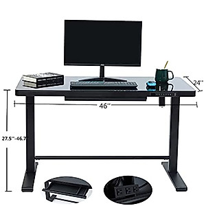 Lanxicat 46x24 Glass Electric Standing Home Office Desks Stand Up Desk Adjustable Height Desk with USB/Wireless Charging/Power Strip with Drawers (1Tempered Glass Top, Black Frame, 46x24)