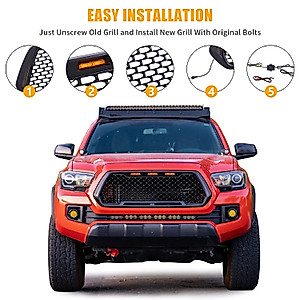 ToxicStorm Mesh Grille Front Grill Matte Black Compatible for Toyota Tacoma 2016-2019 with DRL & Turn Signal Lights and 3 Amber LED Lights