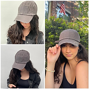 Funky Junque Distressed Baseball Cap Vintage Dad Hat - American Flag (Dark Grey)