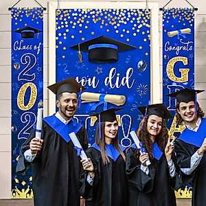 Graduation Banner 2023-Congrats Class of 2023 Porch Sign Banner Decoration,2 Piece Navy Blue Congrats Party Yard Banner Door Hanging Sign for Graduation Party Decorations(Blue)