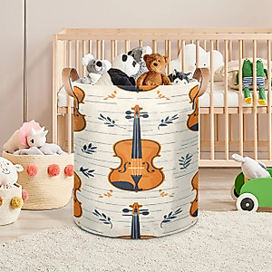 Custom Round Collapsible Laundry Baskets Violin Leaves Customized Large Toy Basket Personalize Hamper Dorm Bathroom Playroom Room Decor 16x20.8 Inch