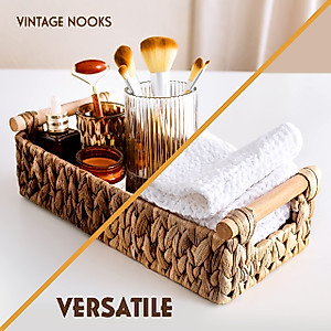 Toilet Paper Basket for Back of Toilet - Set of Two Small, Wicker, Hyacinth Bathroom Baskets for Toilet Paper and Towel Storage (Color: Medium Brown)