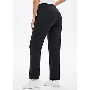 BALEAF Women's Fleece Lined Pants Straight Leg Sweatpants Pull-on Dress Pants with Zipper Pockets Athletic for Golf Running Black M