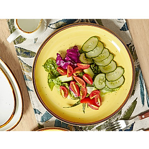 ONEMORE 10.5 inch Dinner Plates and 30 oz Pasta Bowls Bundle - Microwave, Oven and Dishwasher Safe - Yellow