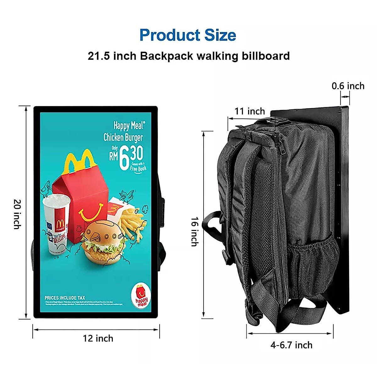 21.5 inch LCD Backpack with Custom LCD Screen for Portable Video Advertising Player, 1920*1080 Resolution Ratio, Human Walking Backpack Digital Billboard