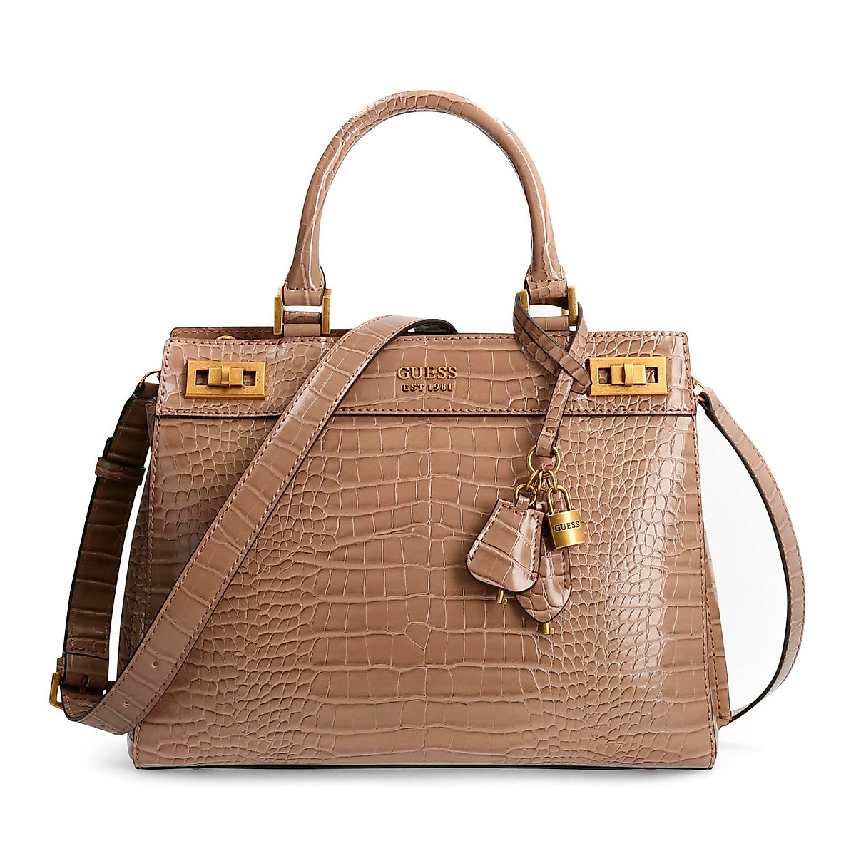 GUESS Womens Katey Croc Luxury Satchel, Light Rum, One Size US