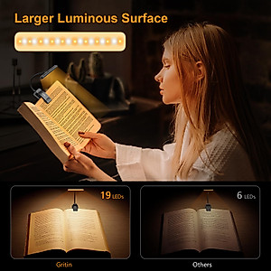 Gritin 19 LED Rechargeable Book Light for Reading in Bed with Memory Function- Eye Caring 3 Color Temperatures,Stepless Dimming Brightness,80 Hrs Runtime Lightweight Clip on Light for Book Lovers