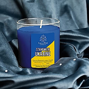 I Stand with Ukraine Candle | ForeverWick Diamond Candle to Support Ukraine | 100% Donation Candle | Ukraine Flag On Every Candle | Ukraine Support Candles | Blue 14oz Soy Wax Candle