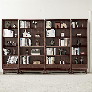 KWOKING Modern Closed Back Bookshelf Standard Solid Wood Bookcase with Drawers Black Walnut Bookcase Study Shelf Office Layered Storage Cabinet Floor-to-Ceiling Bookcase Brown 24" L x 12" W x 75" H
