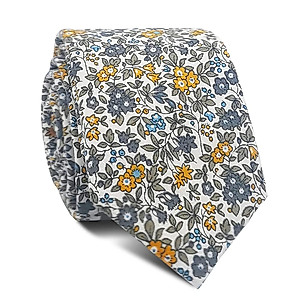 Mantieqingway Men Skinny Tie Cotton Floral Tie 2.56'' Slim Necktie for Wedding Groomsmen Neck Tie