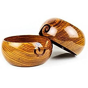 Decorative Yarn Bowl Weaving Supply Circular Yarn Storage Bowl Wooden for Knitting Crochet by SUFY Crafts (Large-7x7x4 Inch), Brown