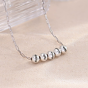 MYKA - Personalized Paperclip Link Chain Necklace With Up to 8 Ball Beads / Engrave Any Name / Diamond Option -Sterling Silver, Gold, Rose Gold / Customized Gift For Woman For Mother's Day, Birthday,